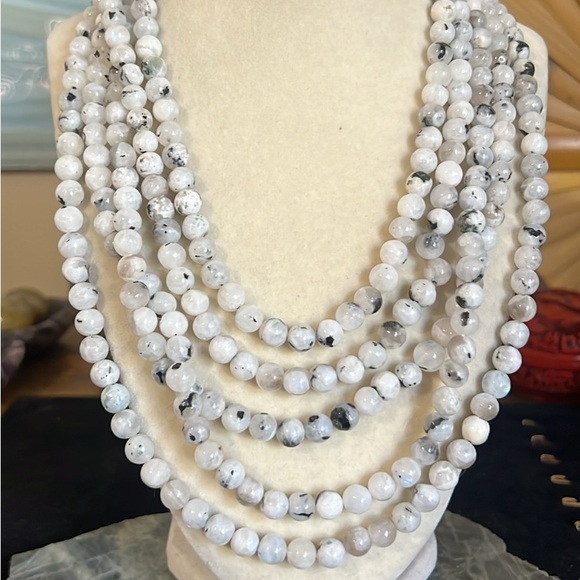Jewelry | Gorgeous Round Moonstone 5 Strand Beaded Necklace Lobster ...